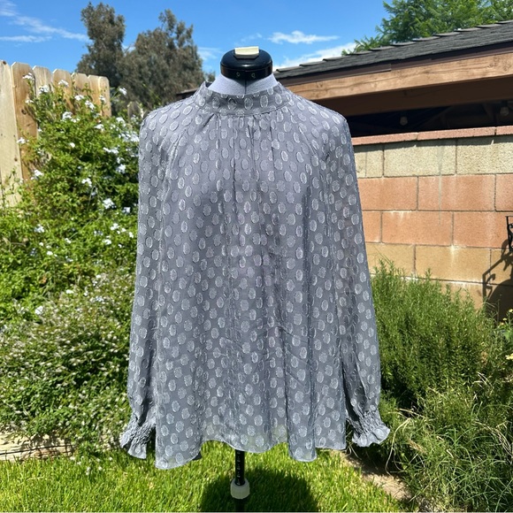 DR2 | Tops | Dr2 Clipdot Blouse With Long Puff Sleeves Size Large ...